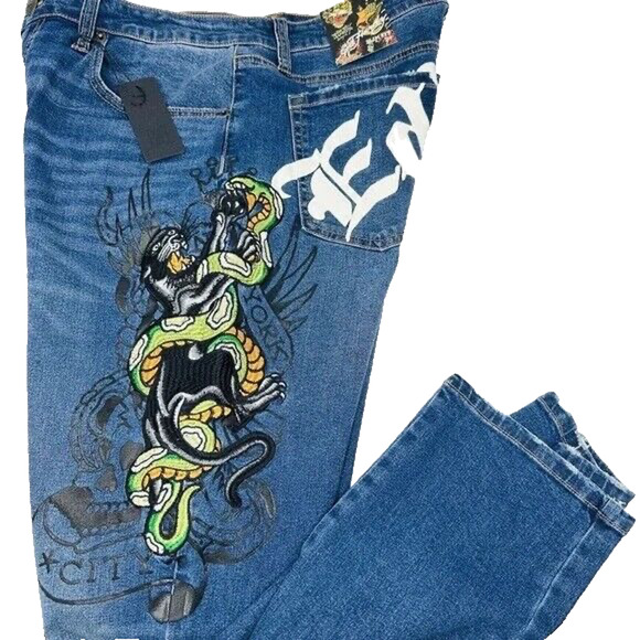 Ed Hardy | Jeans | Ed Hardy Mens Panther Snake Logo Distressed Slim ...